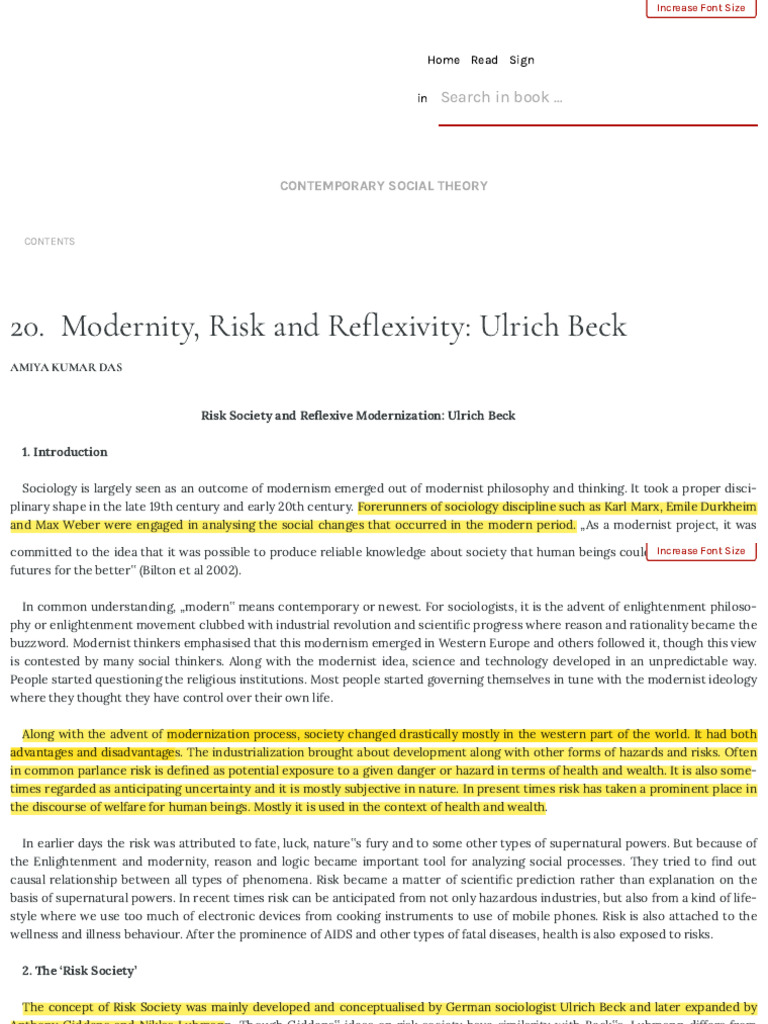 Modernity, Risk and Reflexivity - Ulrich Beck - Contemporary Social ...