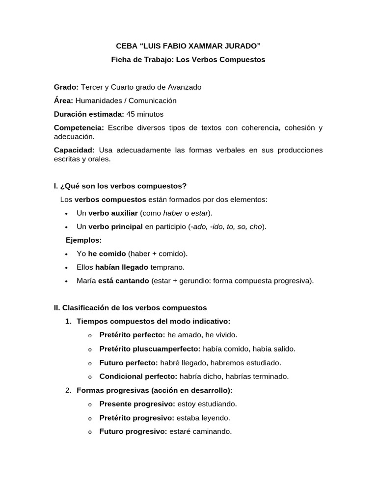 Verbos Compuestos: Guía para Estudiantes | PDF