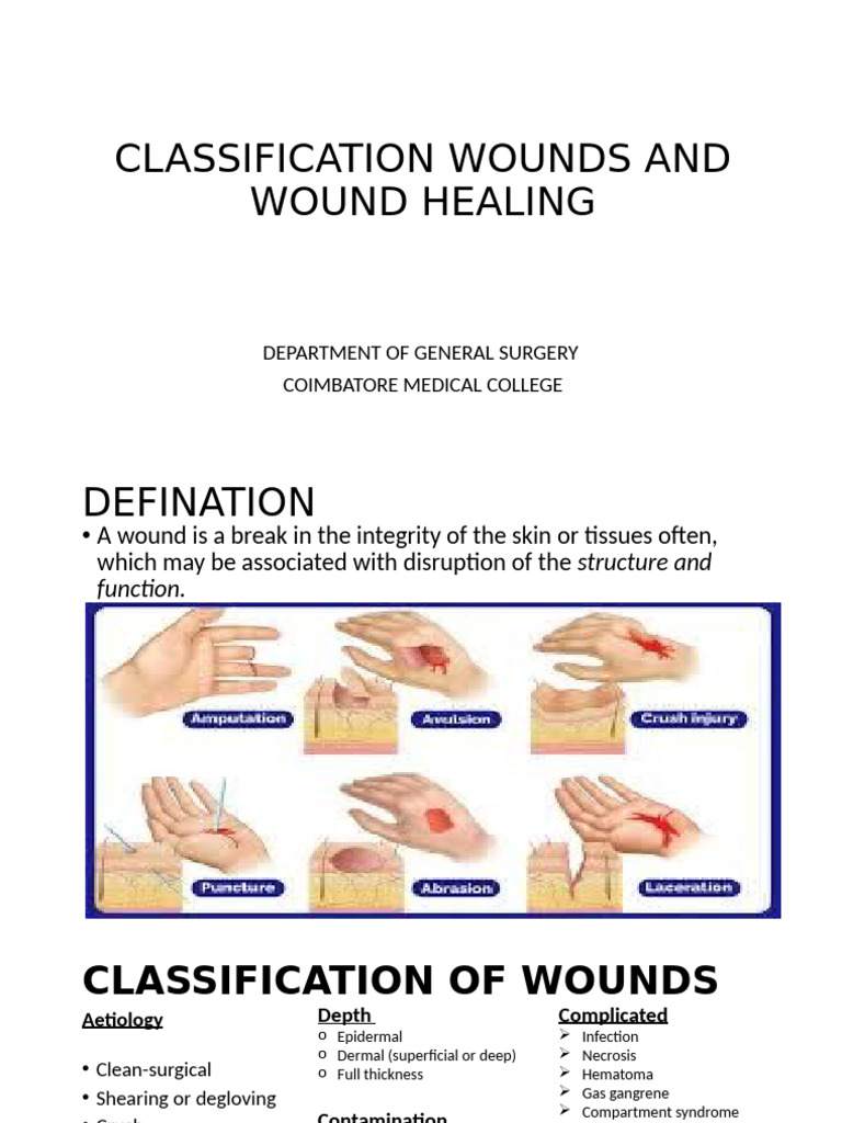 Classification Wounds and Wound Healing | PDF | Wound | Skin