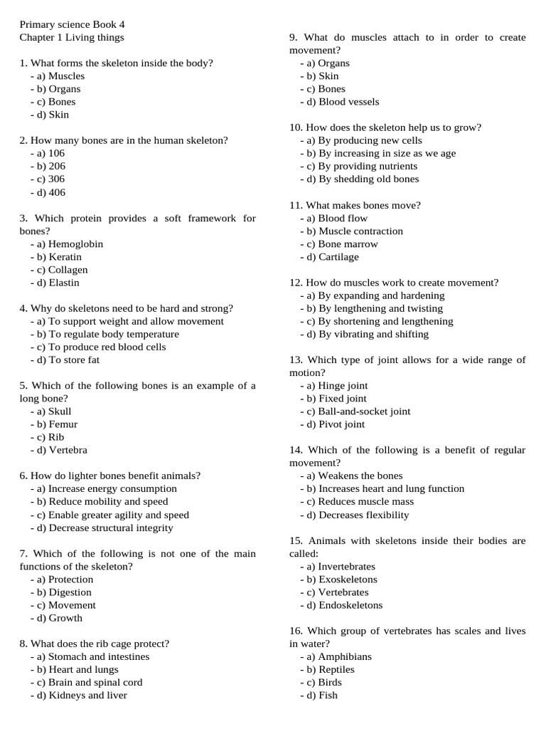 Chapter 1 QP 2 Primary Science Book 4 | PDF | Skeleton | Bone