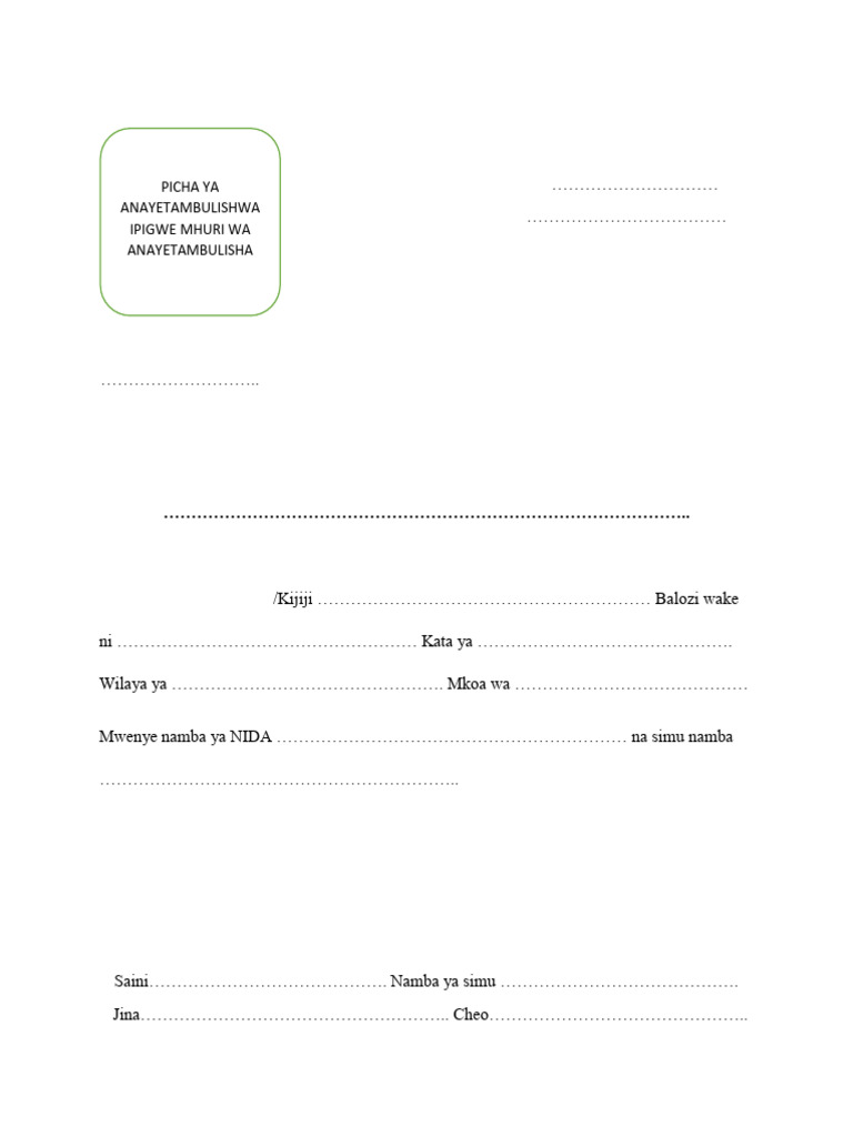 Barua Ya Utambulisho | PDF