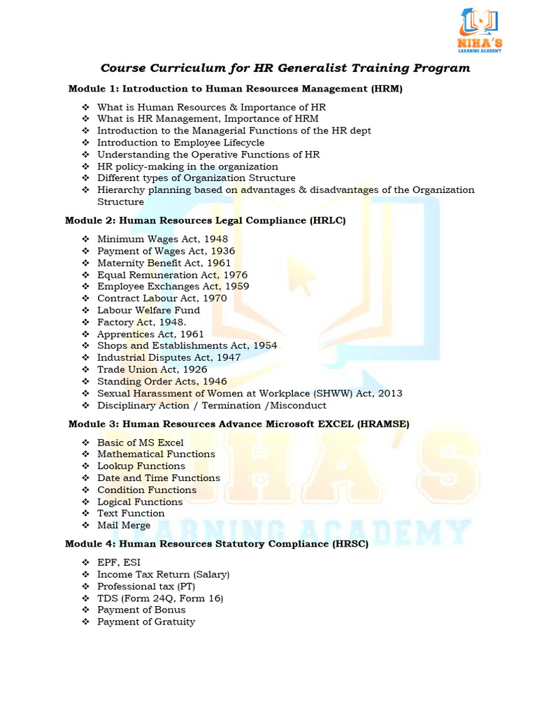 HR Generalist Training Advanced New | PDF | Human Resource Management ...