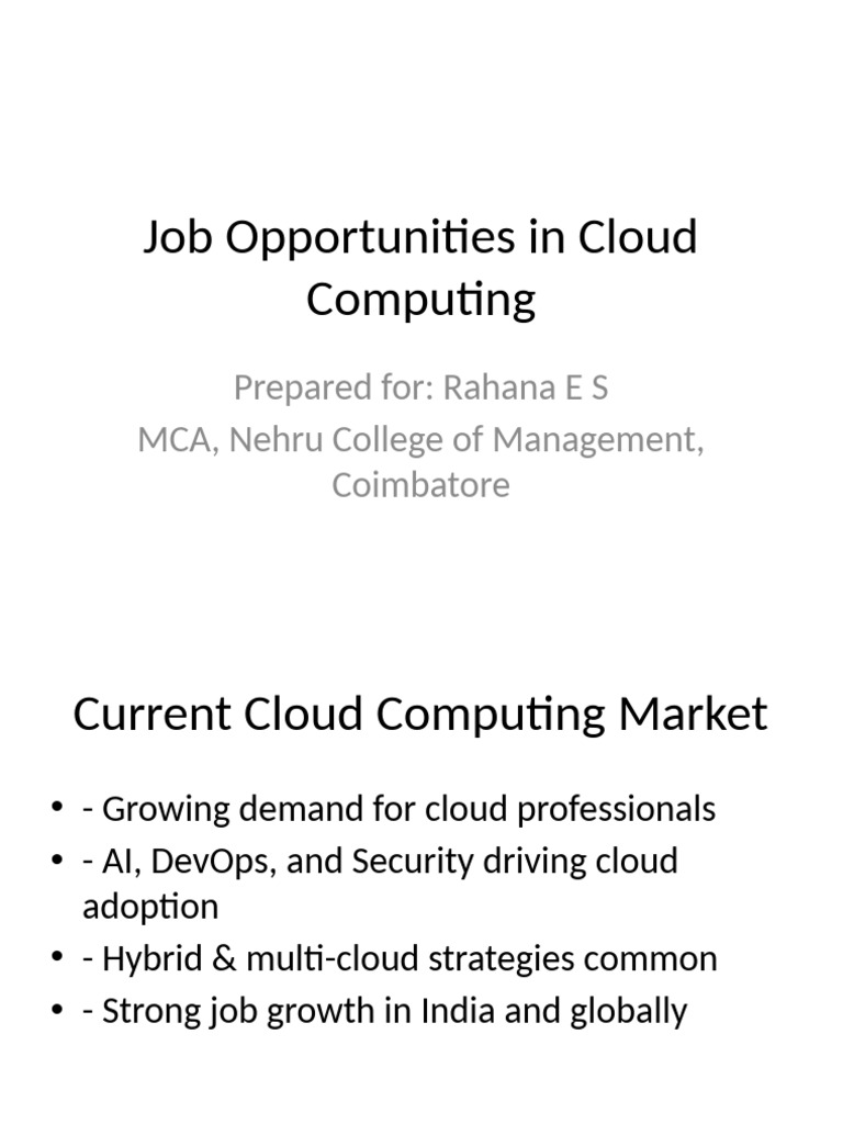 Job Opportunities in Cloud Computing | PDF