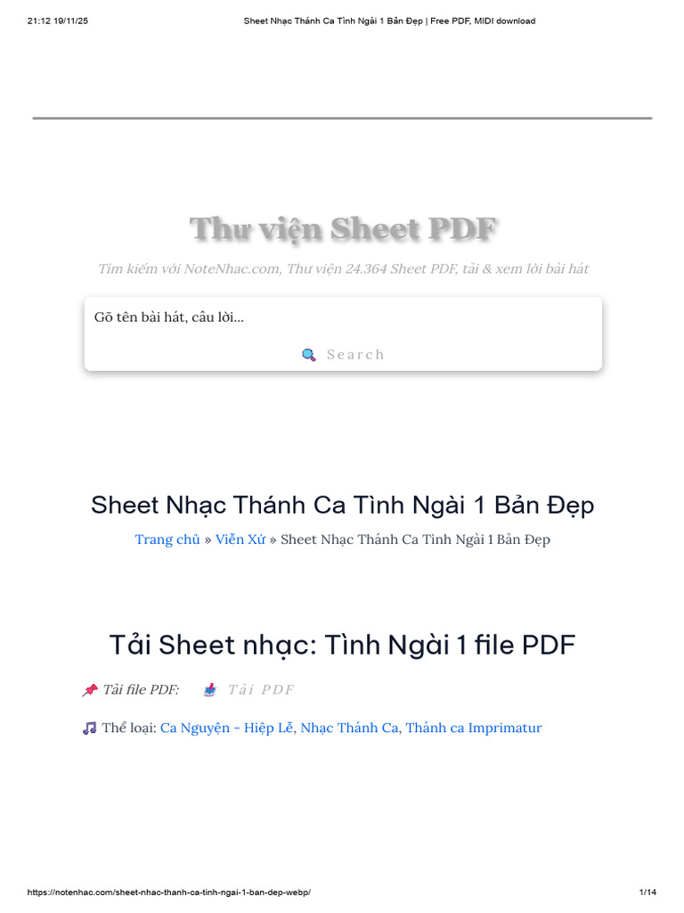 Sheet Nhạc Thánh Ca Tình Ngài 1 Bản Đẹp _ Free PDF, MIDI download | PDF