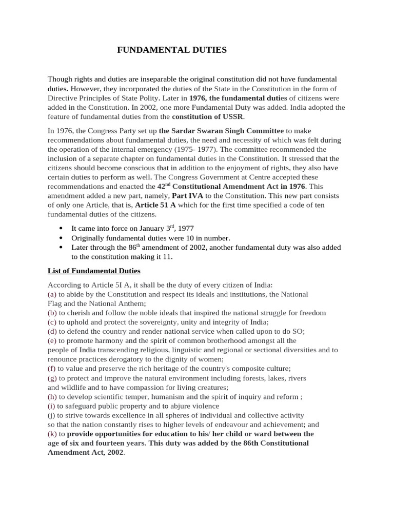 Fundamental Duties | PDF | Justice | Crime & Violence