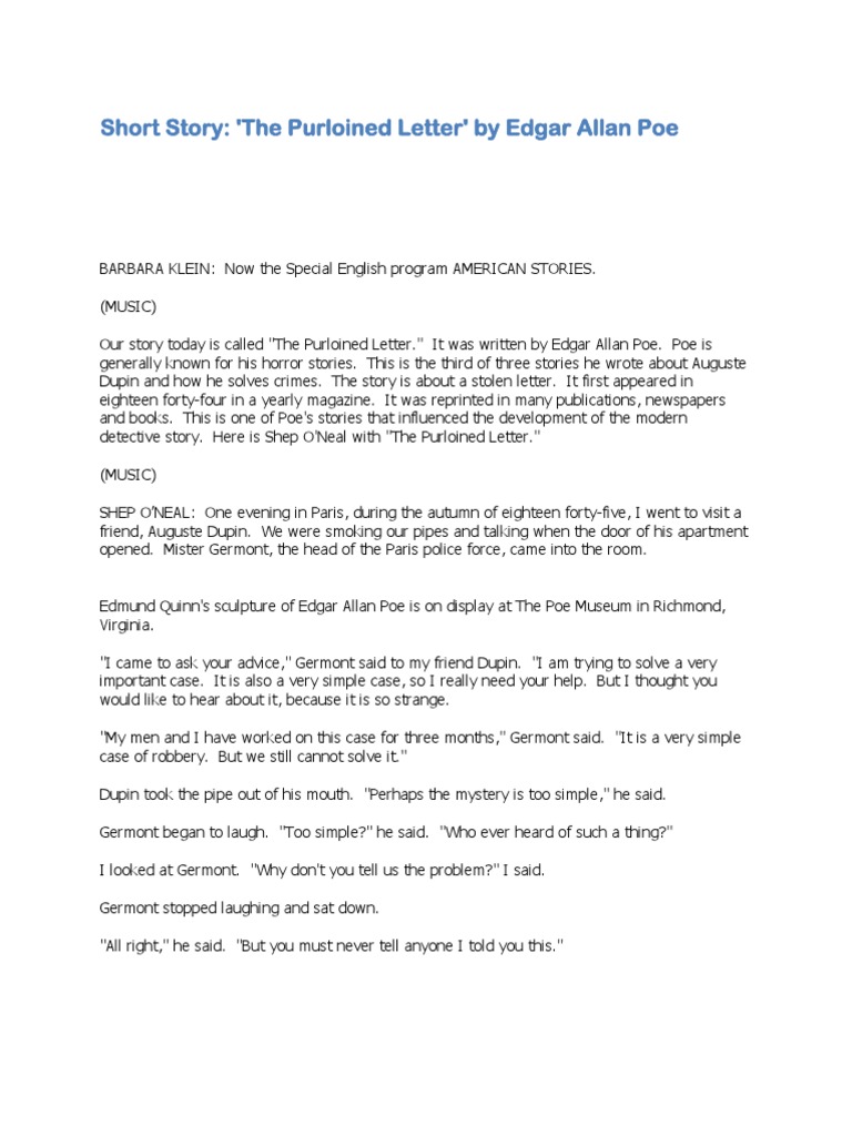 Short Story: 'The Purloined Letter' by Edgar Allan Poe | PDF | C ...