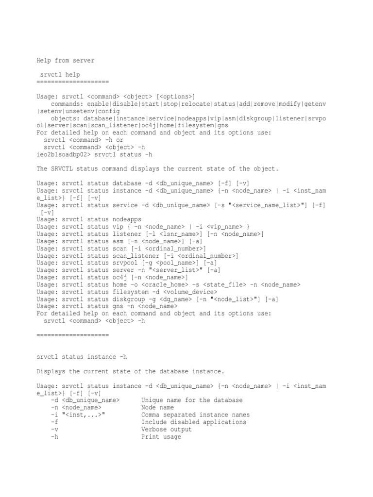 RAC SRVCTL Comands | PDF | Oracle Database | Databases