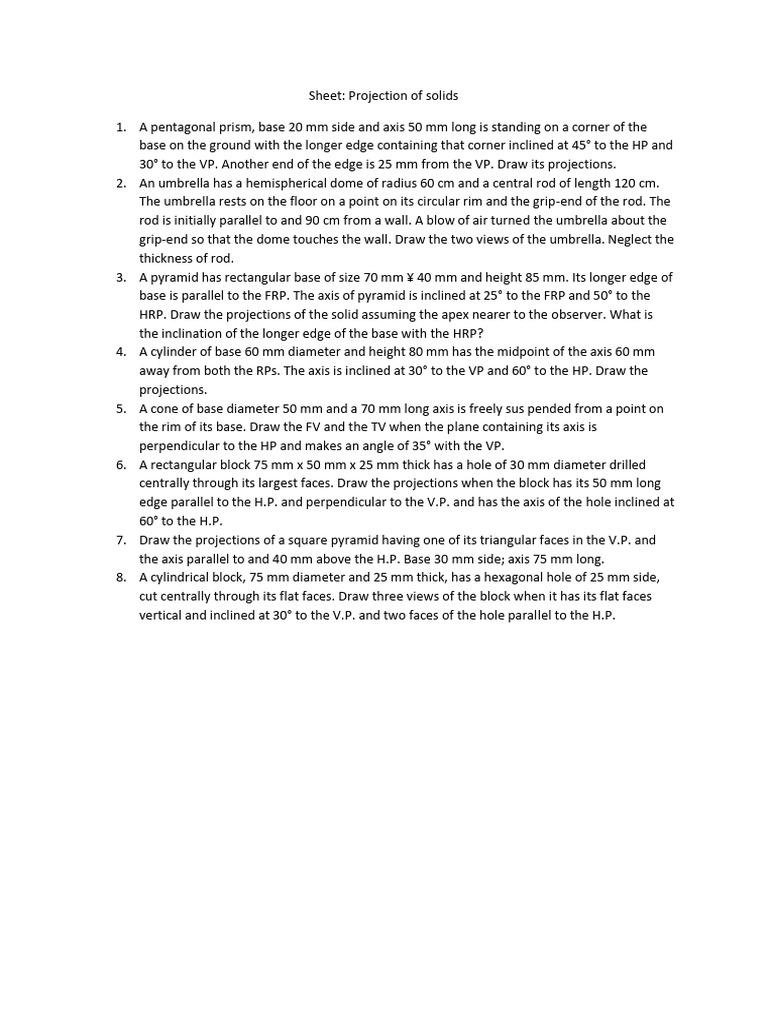 Projections of Various Solids | PDF