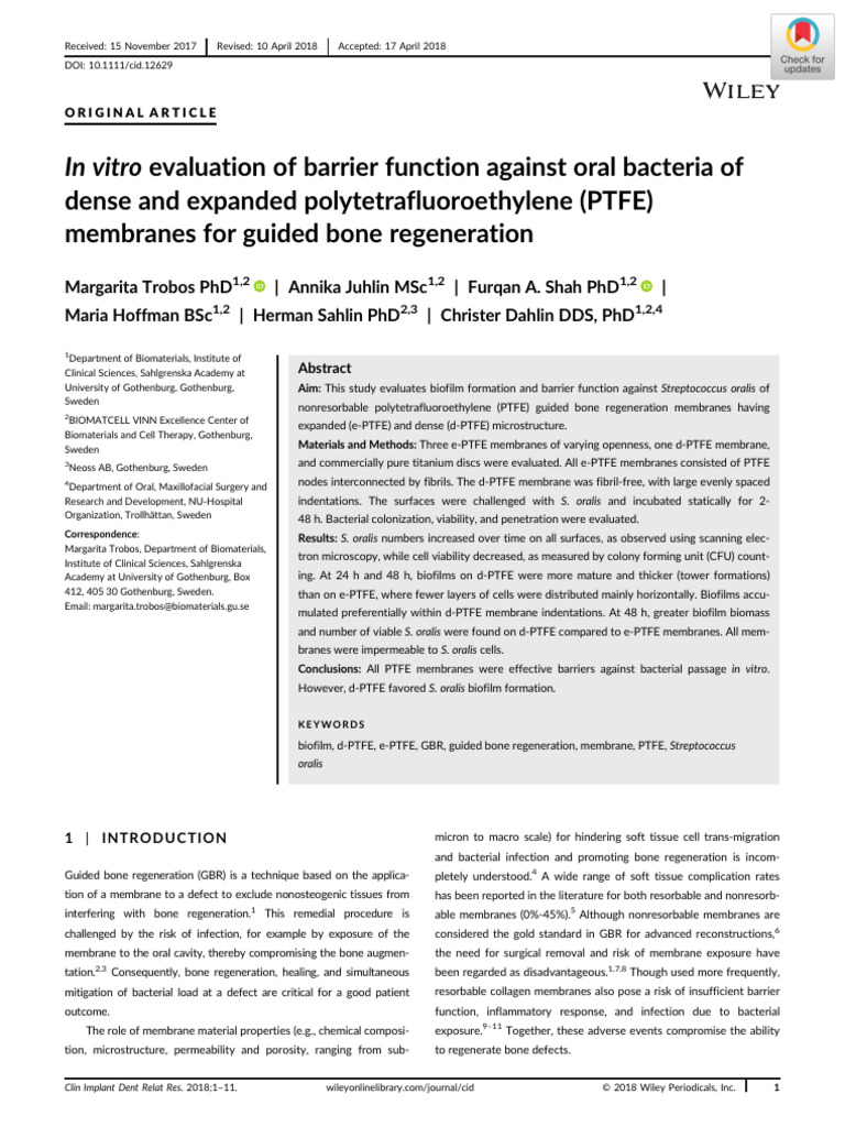 Evaluation of Barrier Function Against Oral Bacteria of Dense and ...