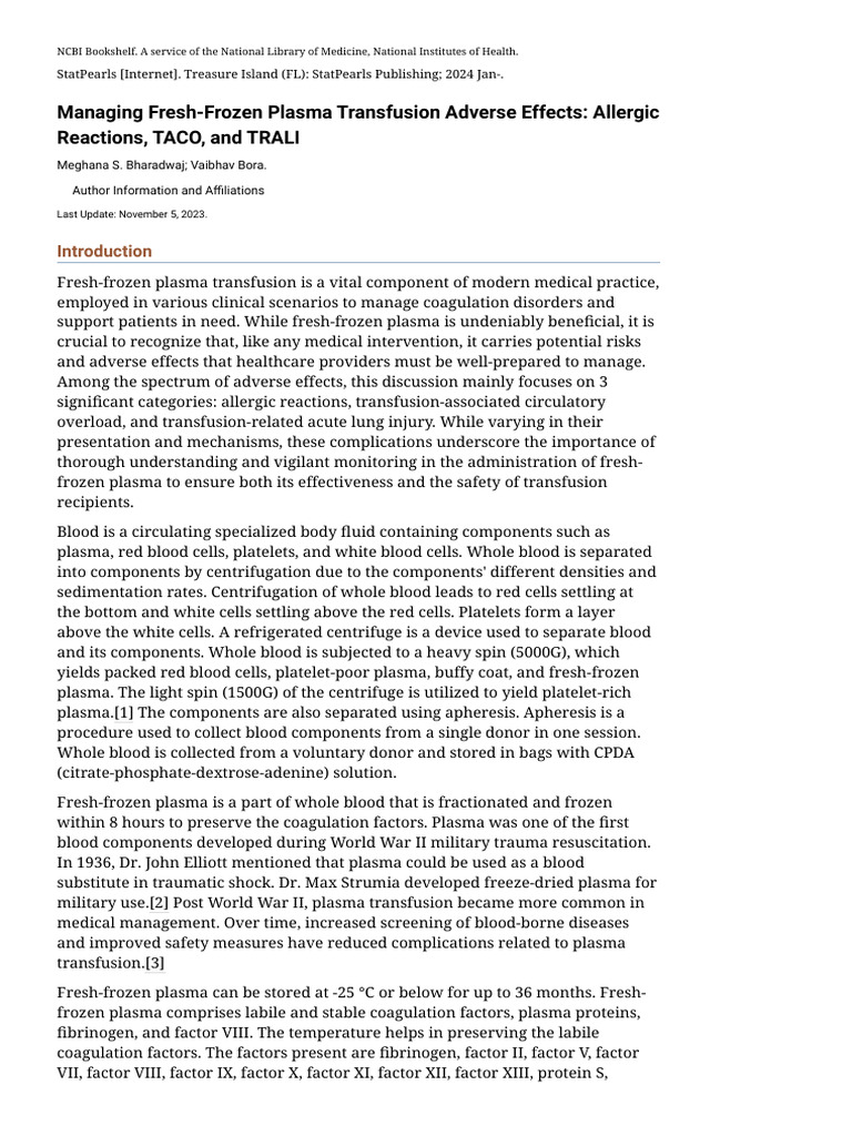 Managing Fresh-Frozen Plasma Transfusion | PDF | Blood Plasma | Blood ...