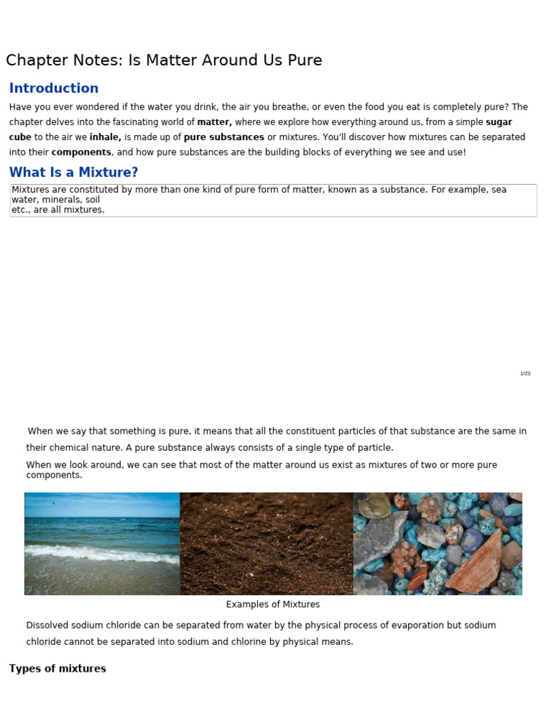 Class 9 Is Matter Around Us Pure - Notes Chapter 2 | PDF | Mixture ...