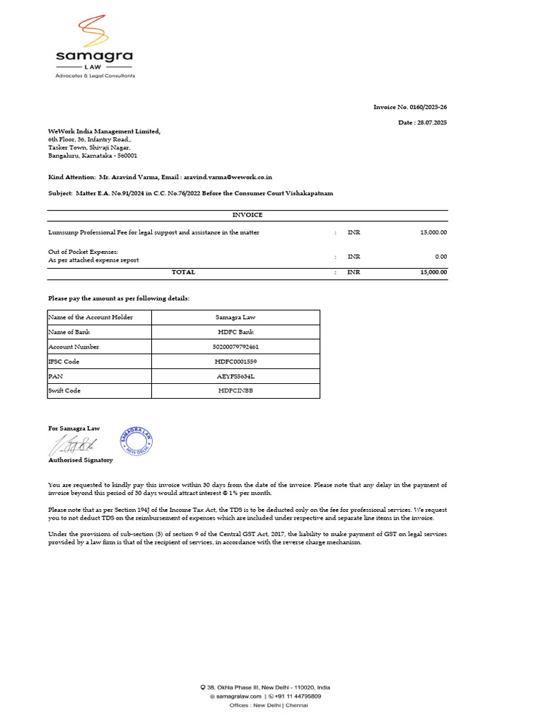 Invoice 0160-25 - WeWork (Matter Before The Consumer Court ...