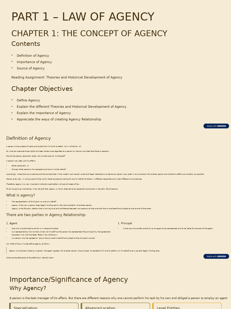 Part 1 Law of Agency | PDF | Law Of Agency | Consent