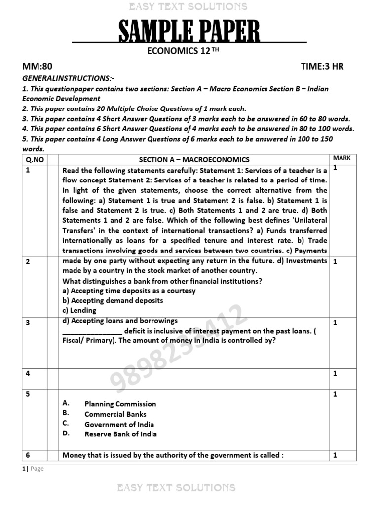 Economics Exam Paper: Macro & Indian Development | PDF | Government ...