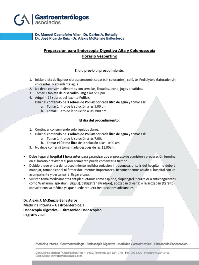 Preparacion de Endoscopia y Colonoscopia B 2-330pm POLILAX | PDF