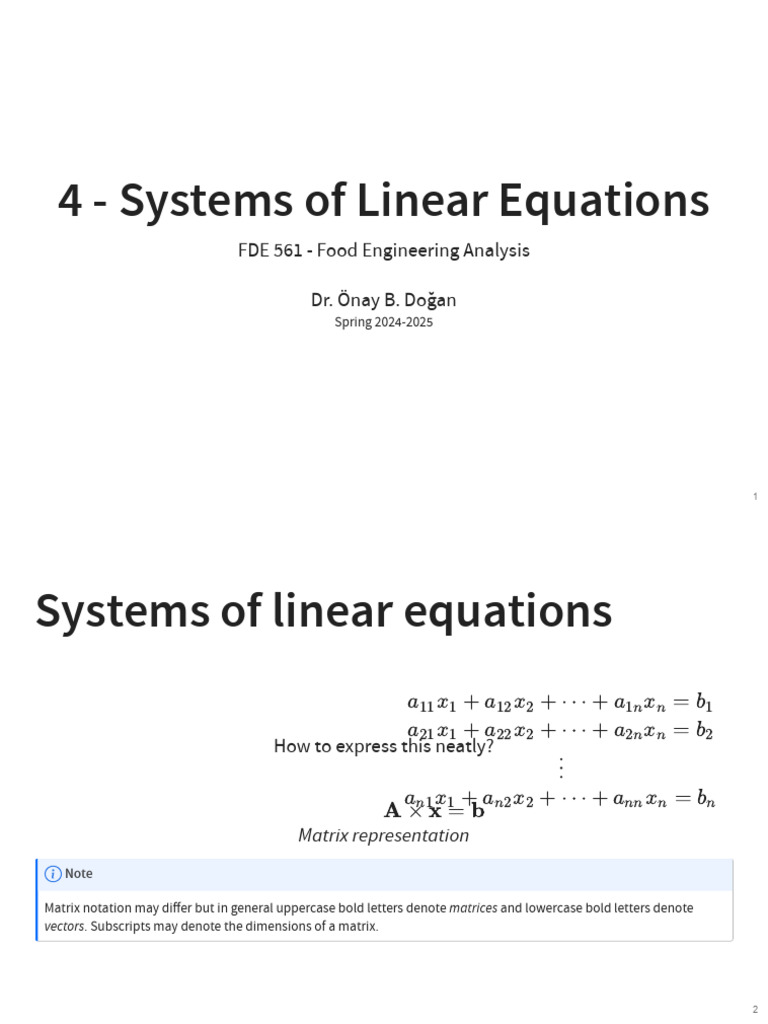 4 - Systems of Linear Equations | PDF | Matrix (Mathematics) | Determinant
