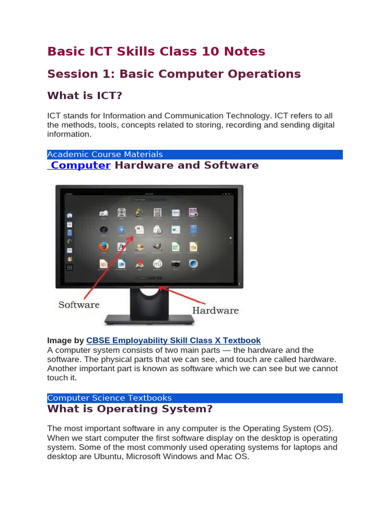 Basic ICT Skills Class 10 Notes | PDF | Computer Virus | Operating System