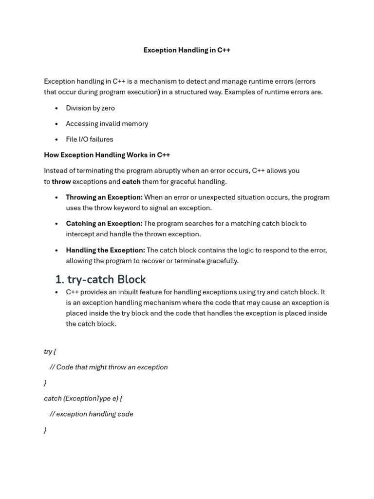 Exception Handling in C++ Object Oriented Programming | PDF | Programming Paradigms | Computer ...