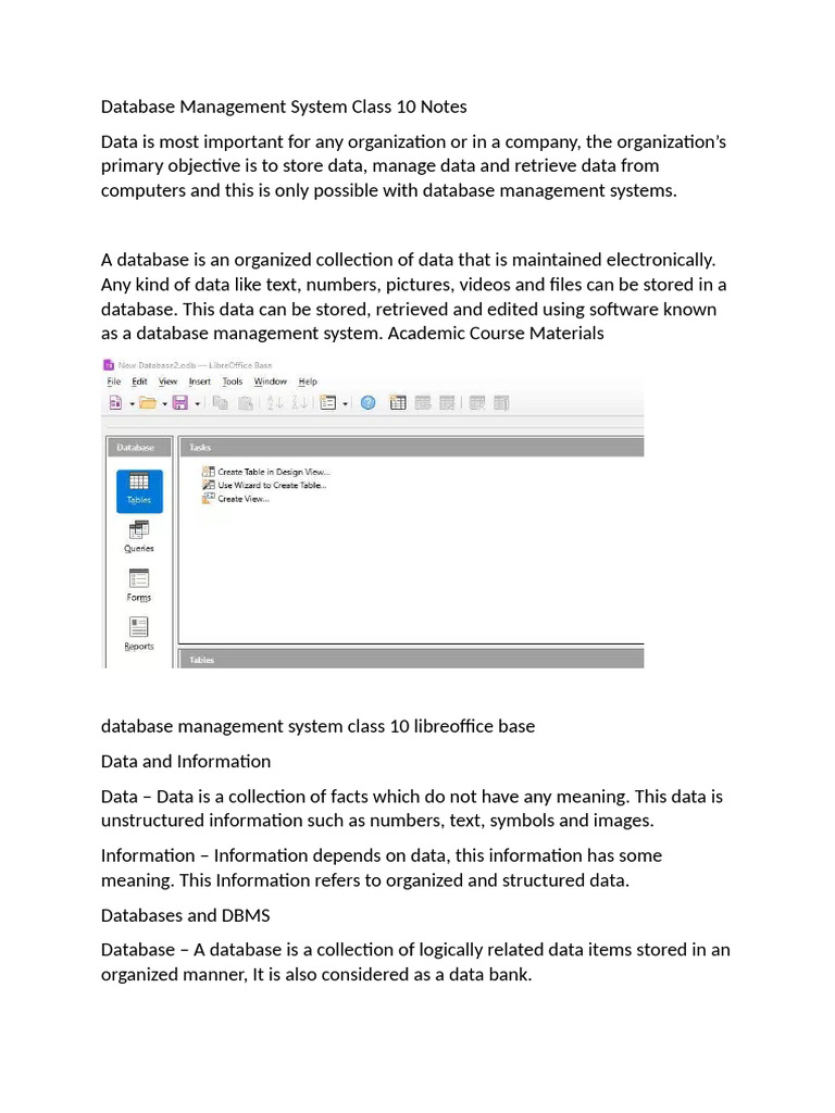 Database Management System Class 10 Notes | PDF | Relational Database ...