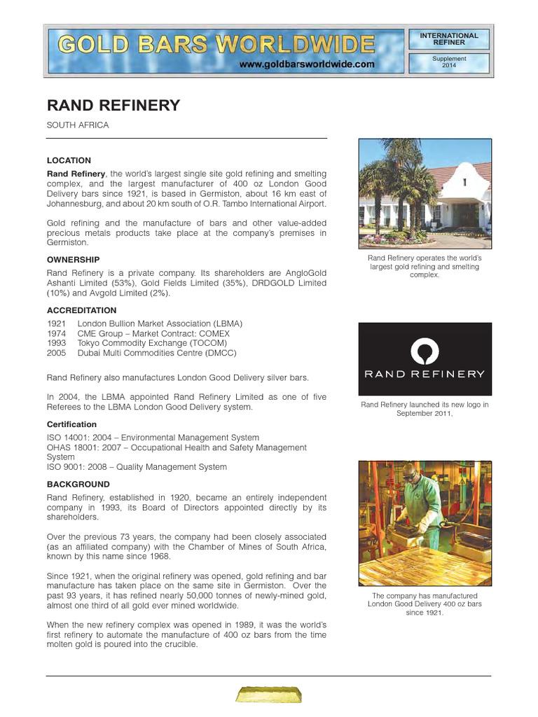 Rand Refinery: Gold Refining Leader | PDF | Gold | Precious Metals