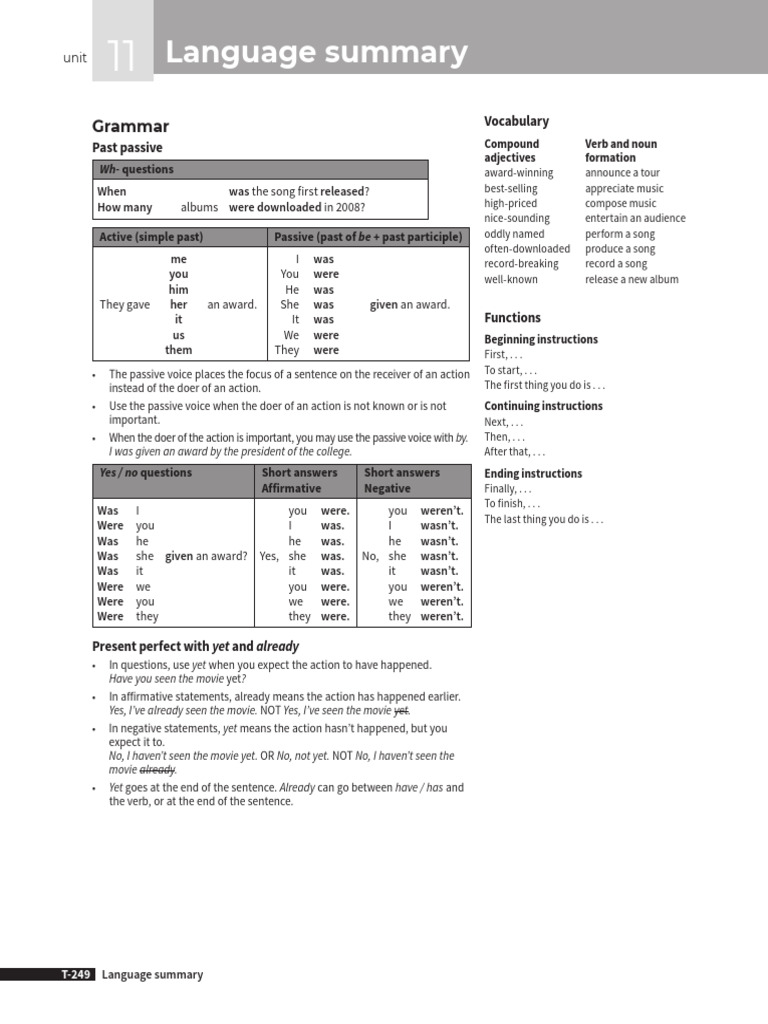Four Corners Level 3 Unit 11 Language Summary | PDF | Morphology | Semantic Units