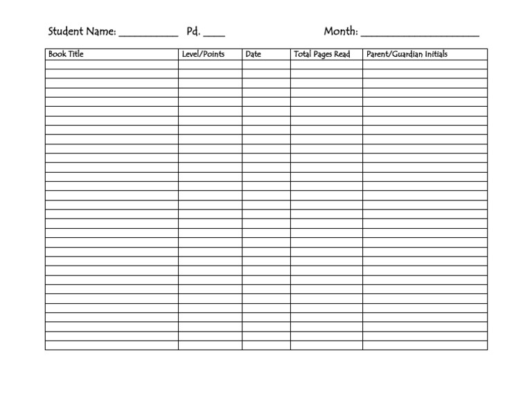 Student Reading Log Template | PDF | Self-Improvement | Wellness