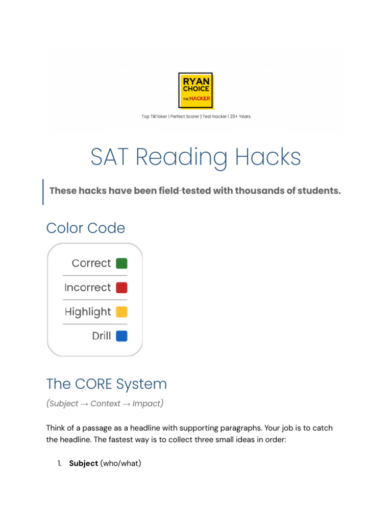 SAT Reading Hacks (2025) | PDF