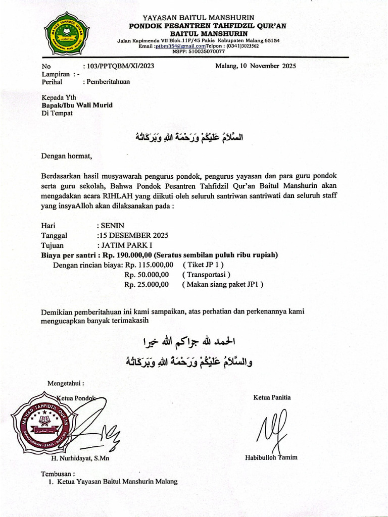 Surat Pemberitahuan Rihlah 2025 | PDF