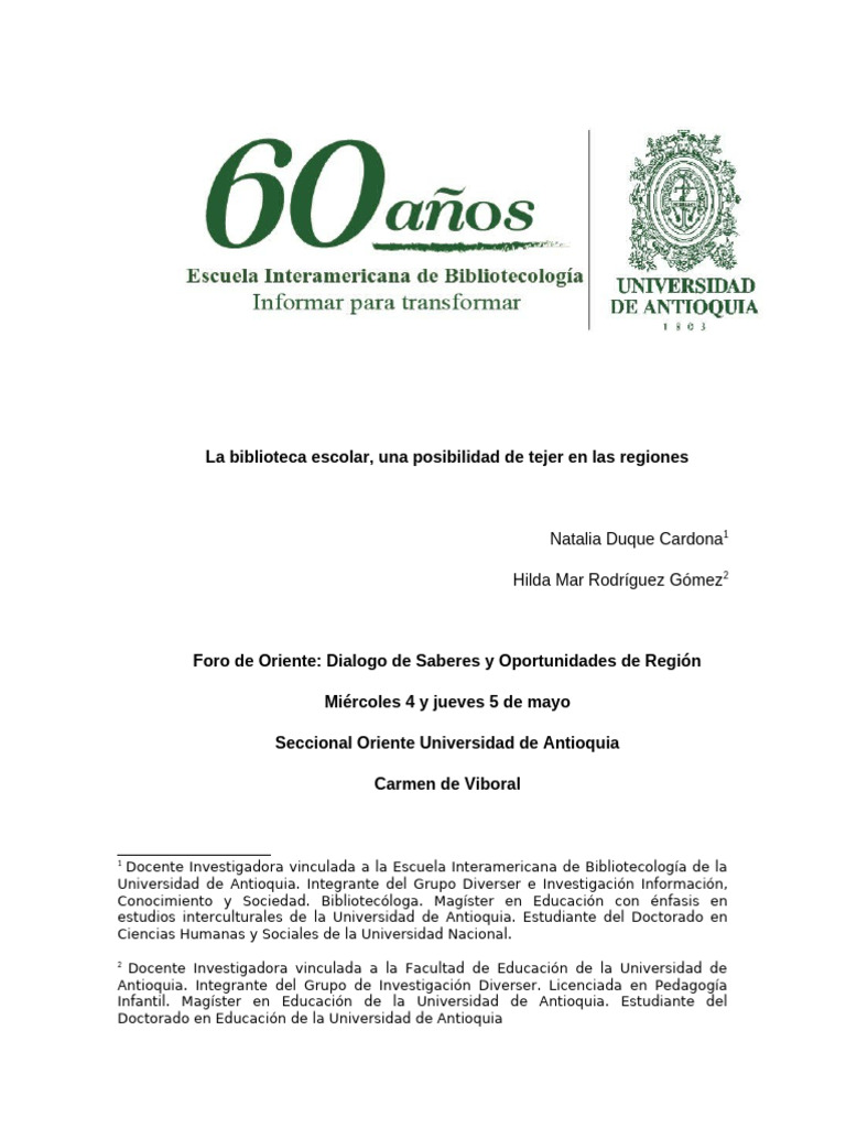 La Biblioteca Escolar, Una Posibilidad de Tejer en Las Regiones | PDF ...