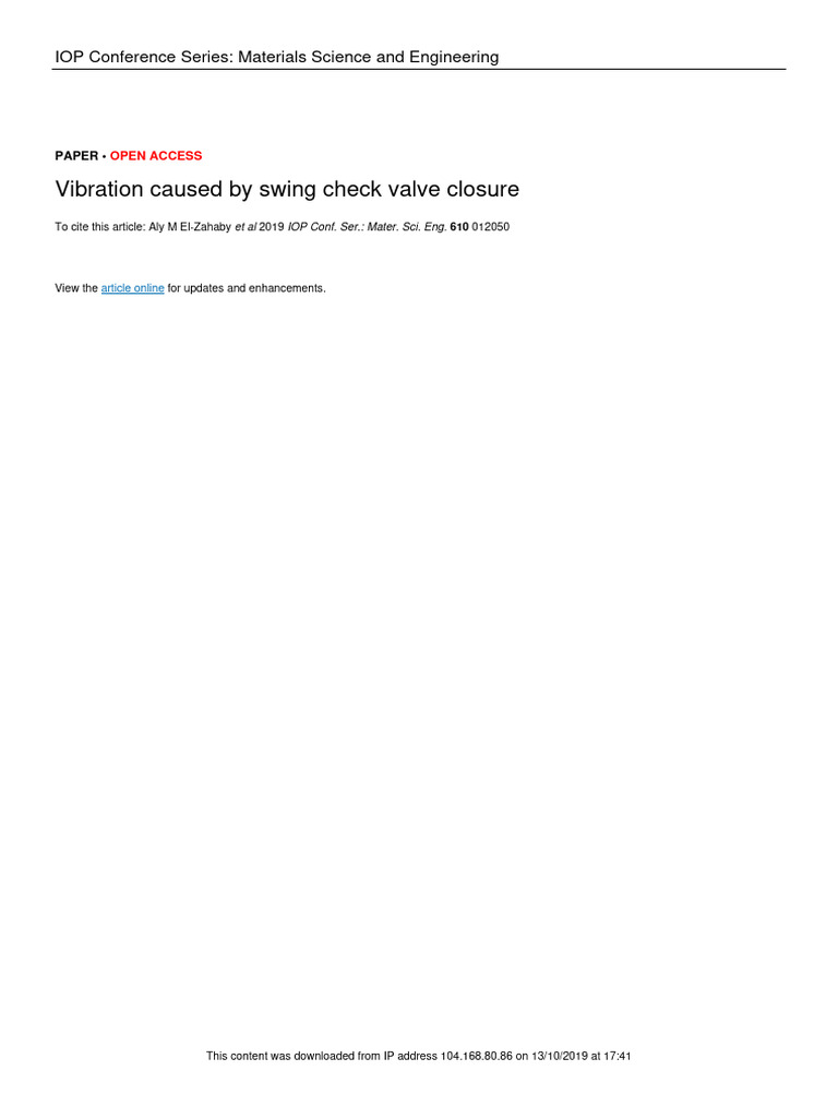 Vibration Caused by Swing Check Valve CL | PDF | Damping | Fluid Dynamics