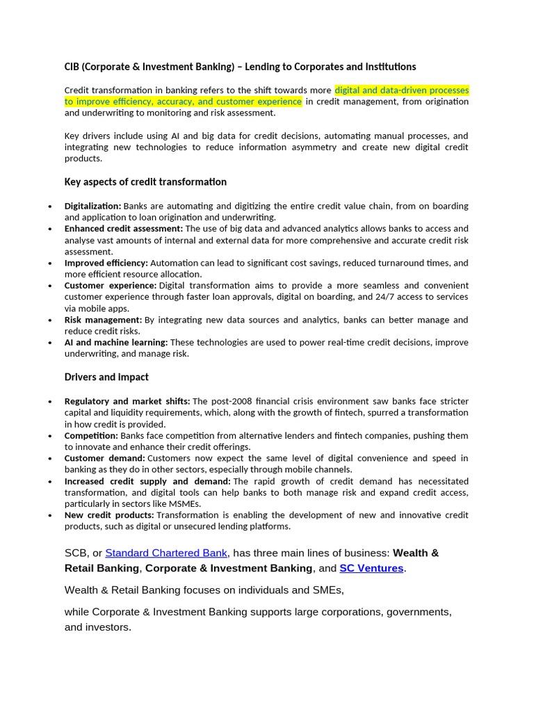 SCB - CIB - Credit Transformation | PDF | Banks | Finance & Money ...