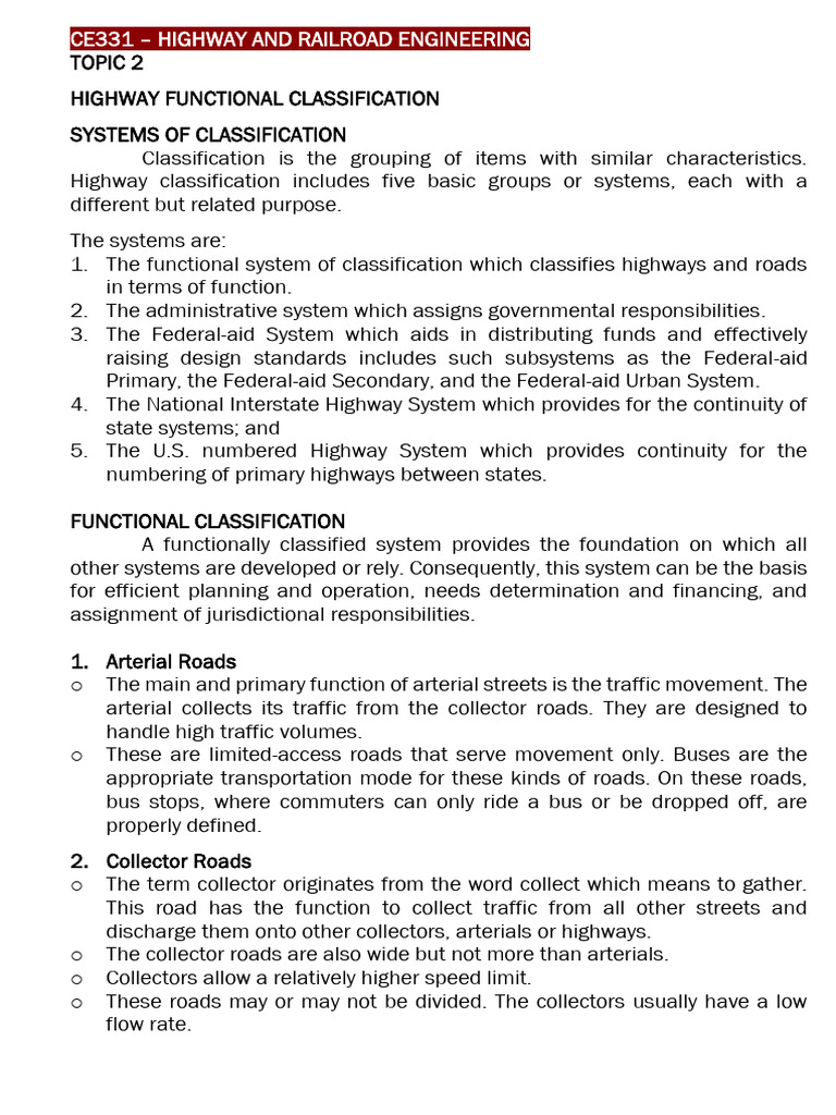 Highway Functional Class. - CE331 | PDF | Environmental Impact ...