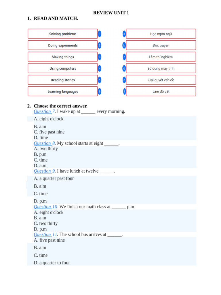 Review Unit 1 | PDF