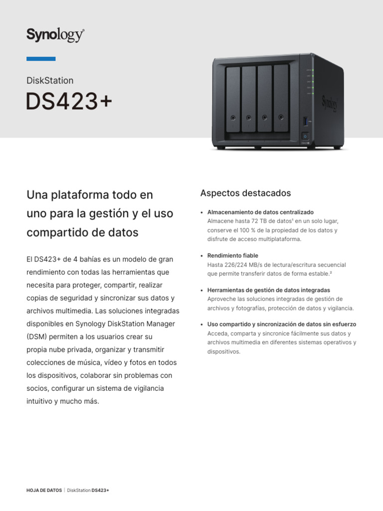 Synology DS423+ Data Sheet SPN | PDF | Archivo de computadora ...