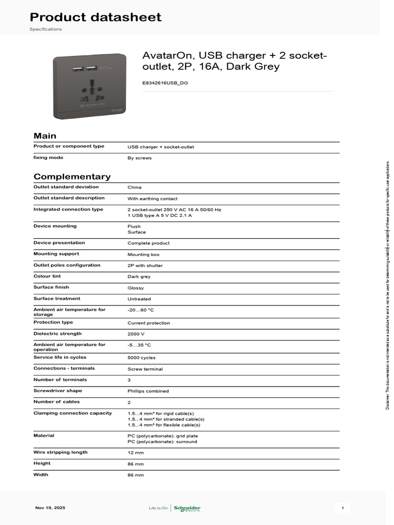 Schneider Electric AvatarOn E8342616USB DG | PDF | Recycling | Usb