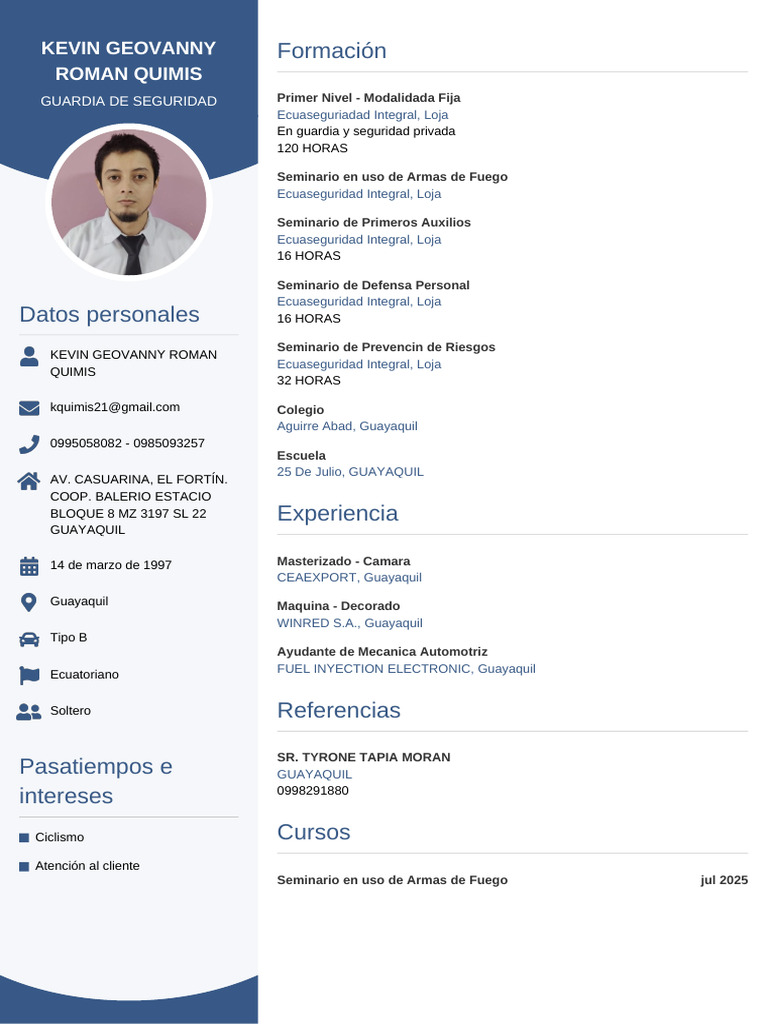 CV Kevin Geovanny Roman Quimis | PDF