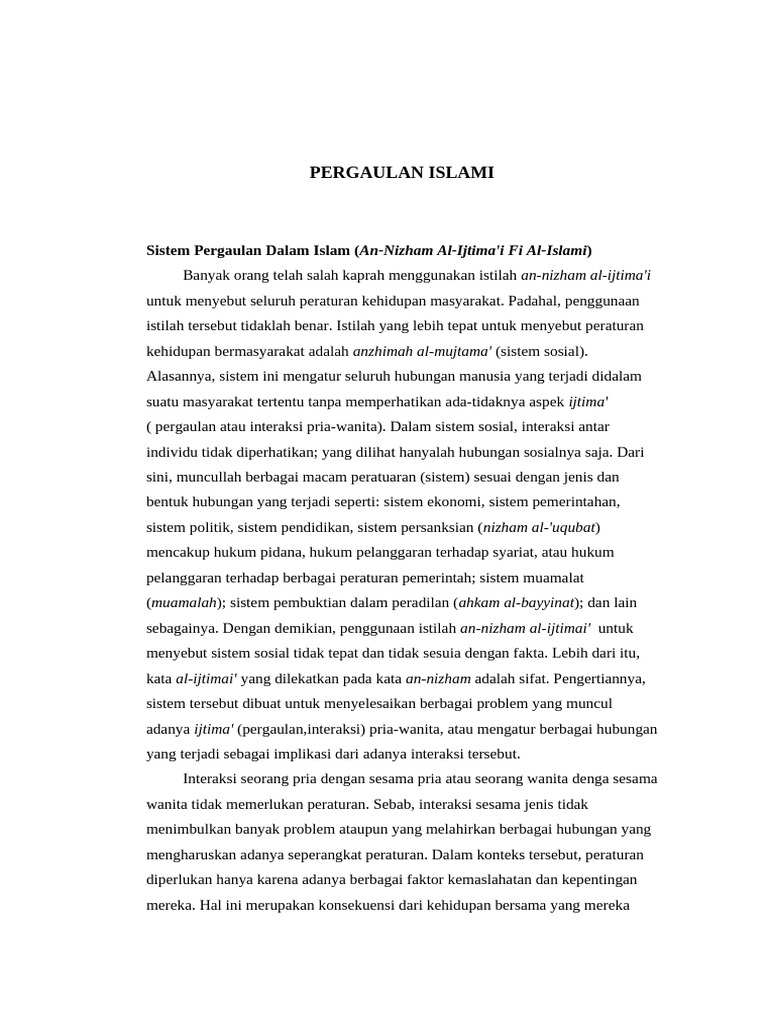 Sistem Pergaulan Pria-Wanita dalam Islam | PDF