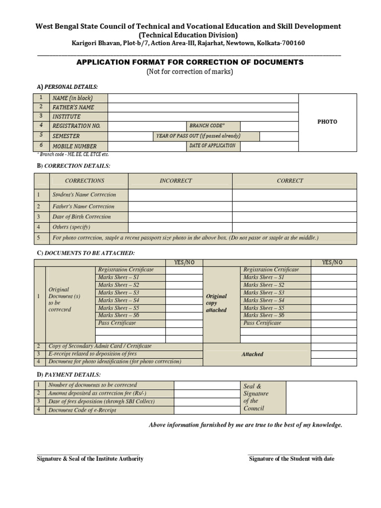 Document Correction Application Form | PDF | Access Control ...