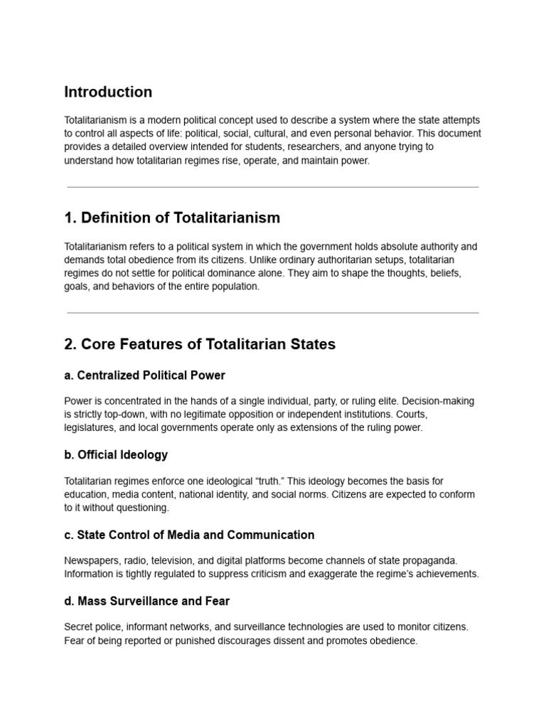 Totalitarianism - A Comprehensive Discussion | PDF | Totalitarianism ...