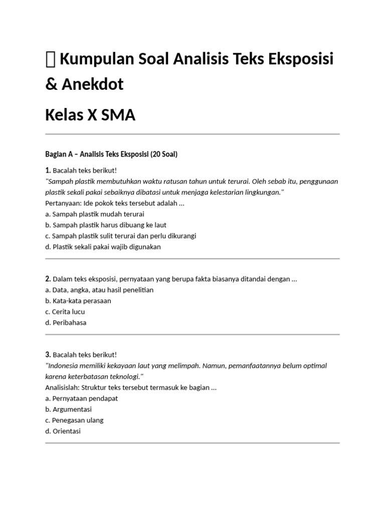 Soal Analisis Teks Eksposisi dan Anekdot | PDF