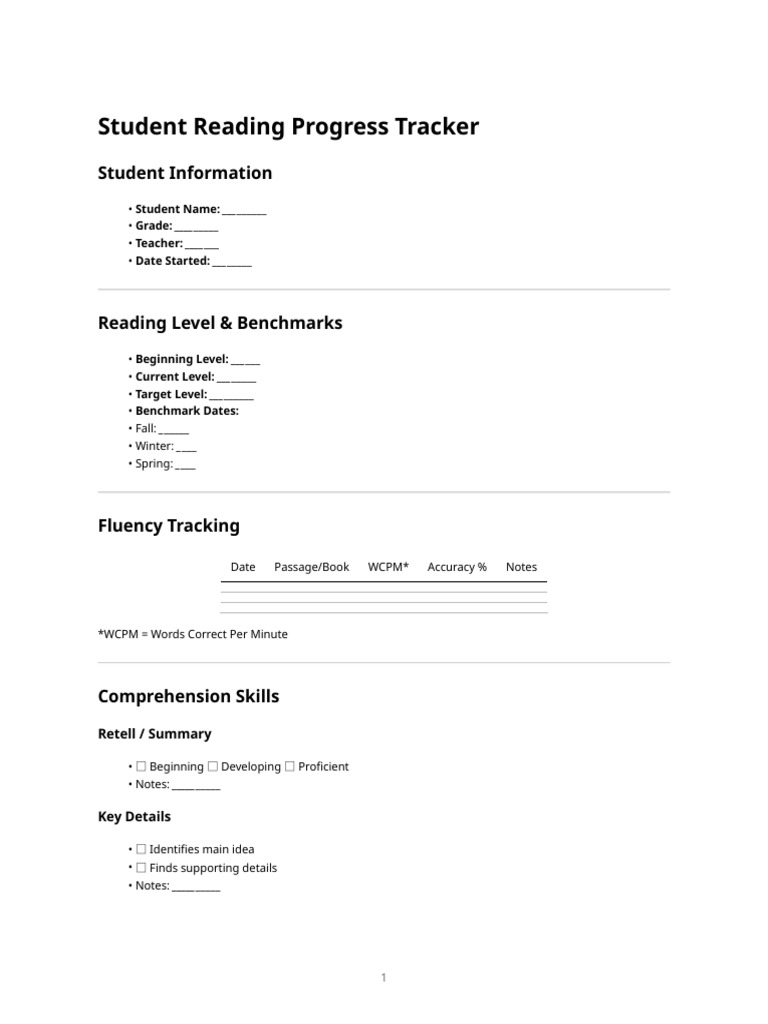 Reading Progress Template | PDF
