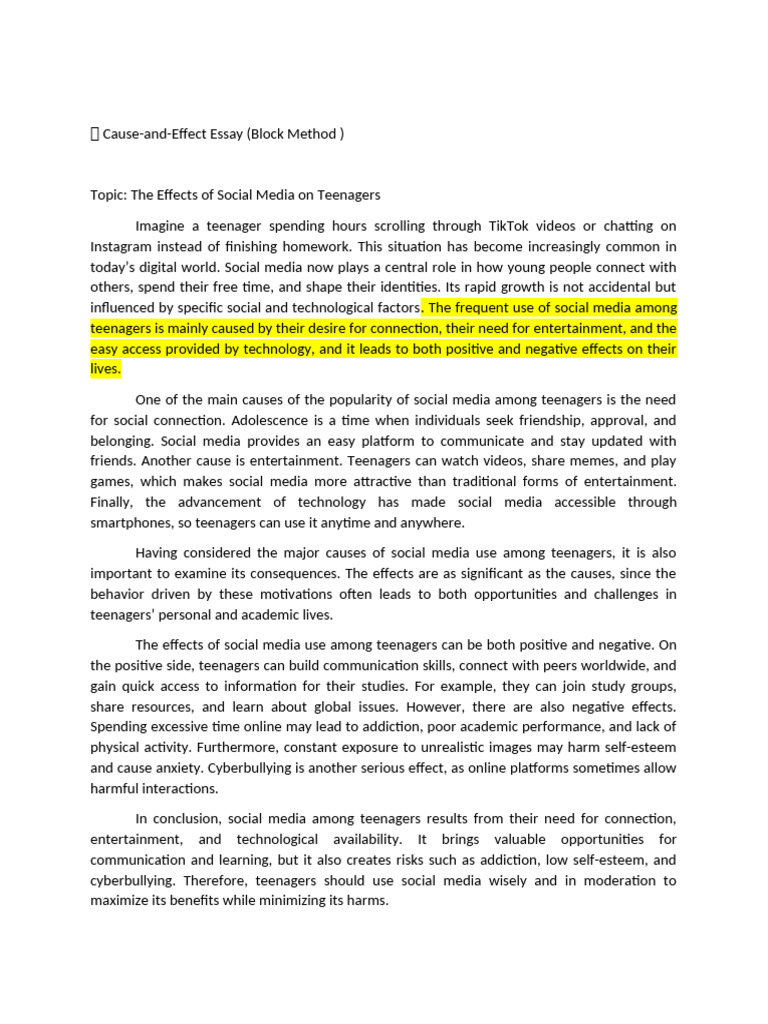 Cause and Effect Essay Samples | PDF | Adolescence | Social Media