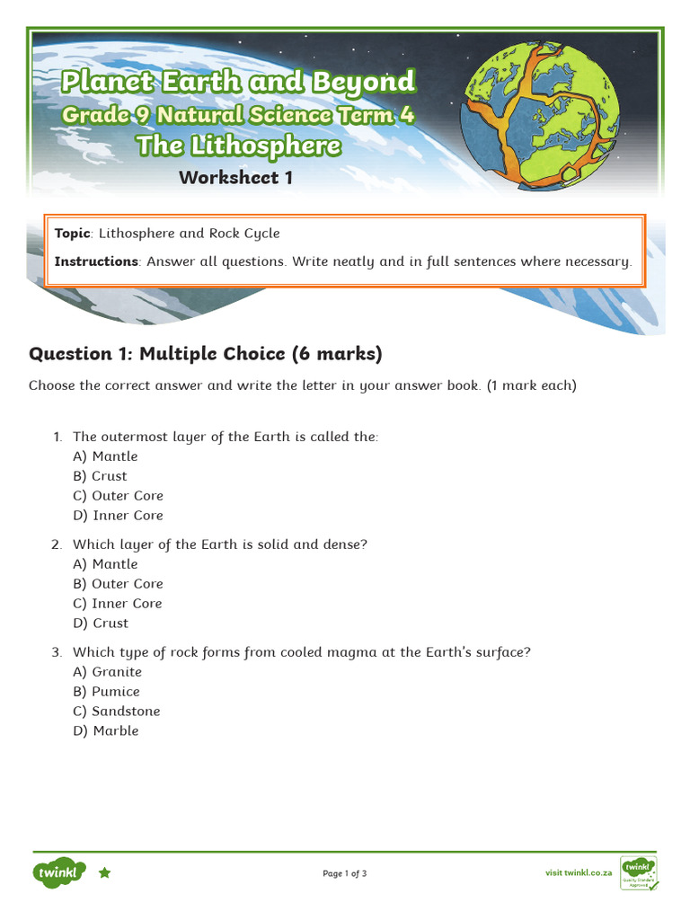 Za NST 1760348627 Grade 9 Ns The Lithosphere Differentiating Worksheets ...