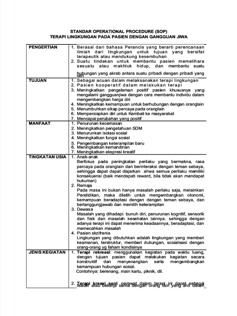 Sop Terapi Lingkungan Ke.5 | PDF