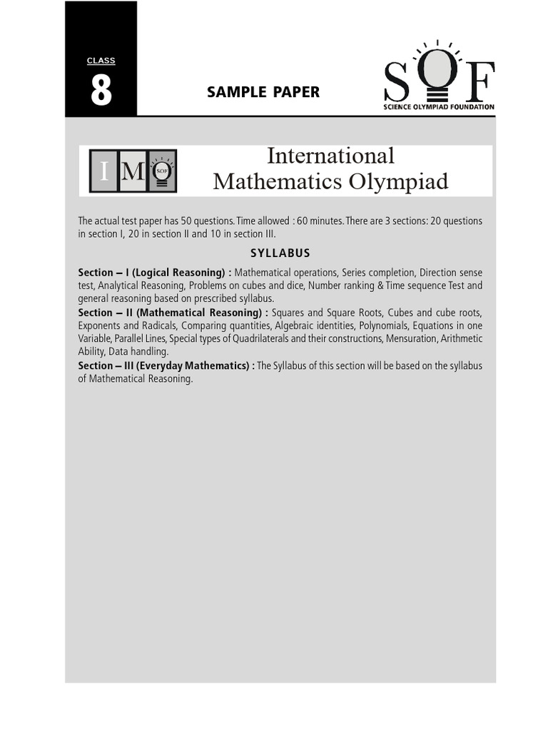 Imo Sample Paper 20 Q | PDF | Algebra | Numbers