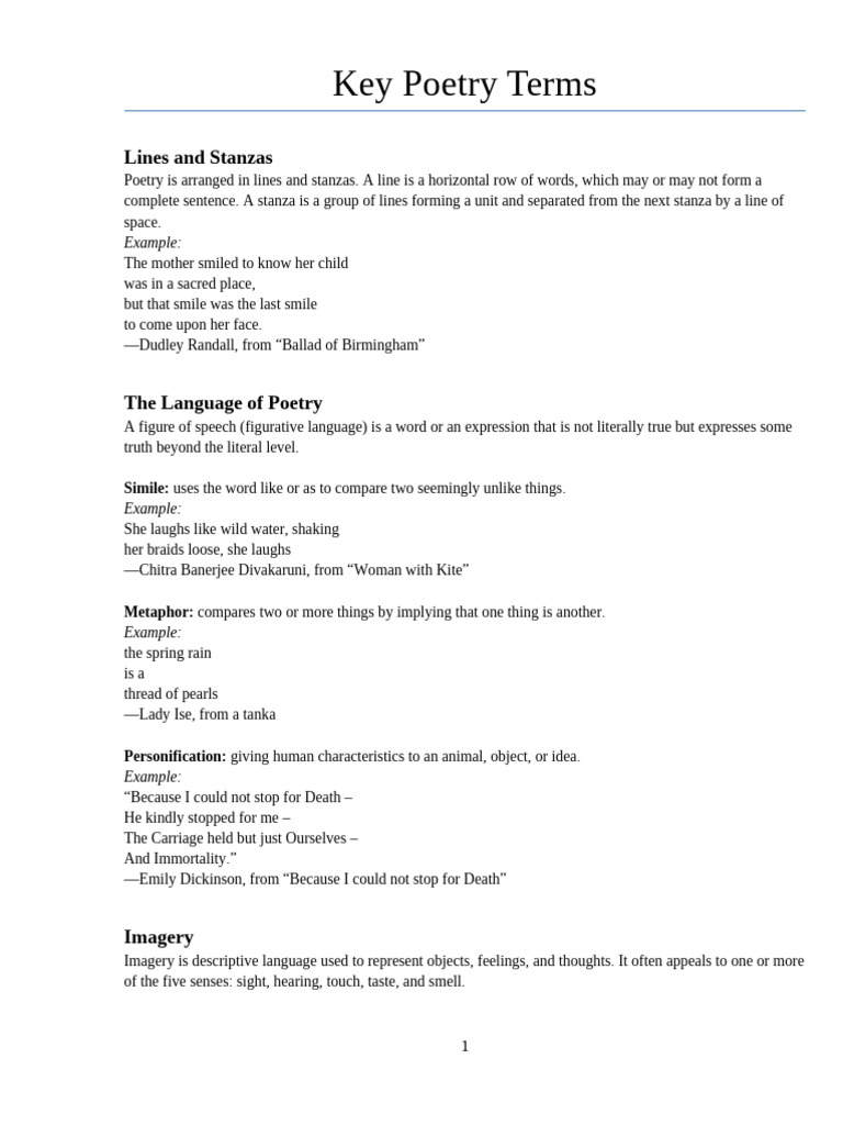 Key Poetry Terms | PDF | Metre (Poetry) | Phonaesthetics