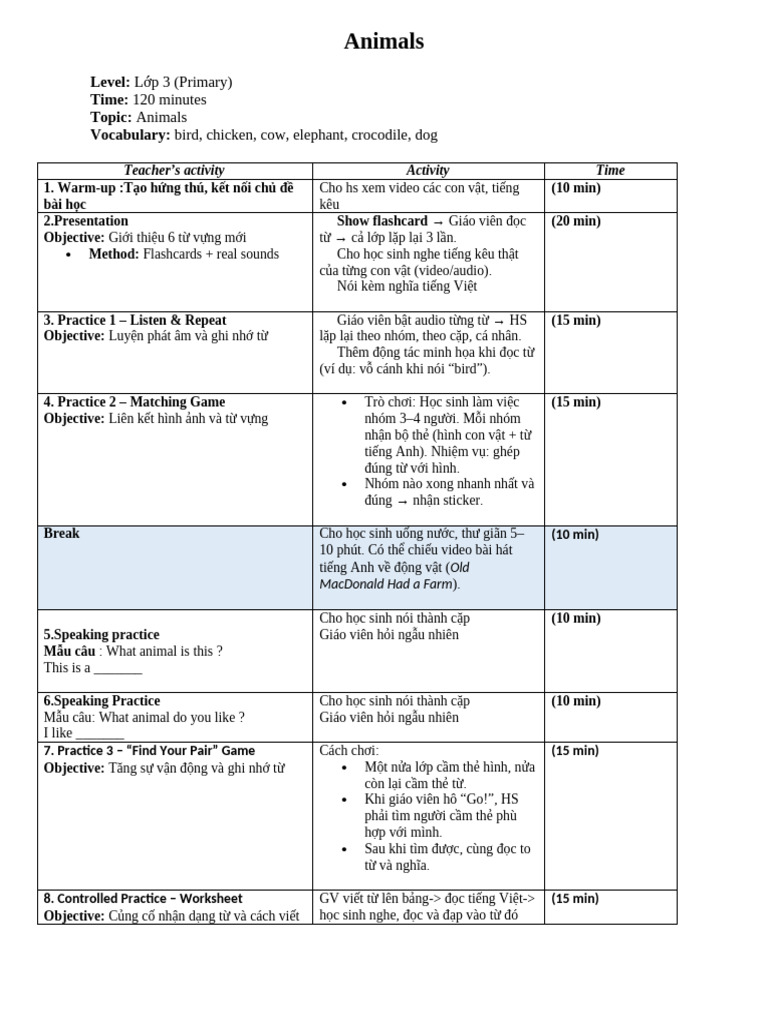 Animals Lesson Plan | PDF