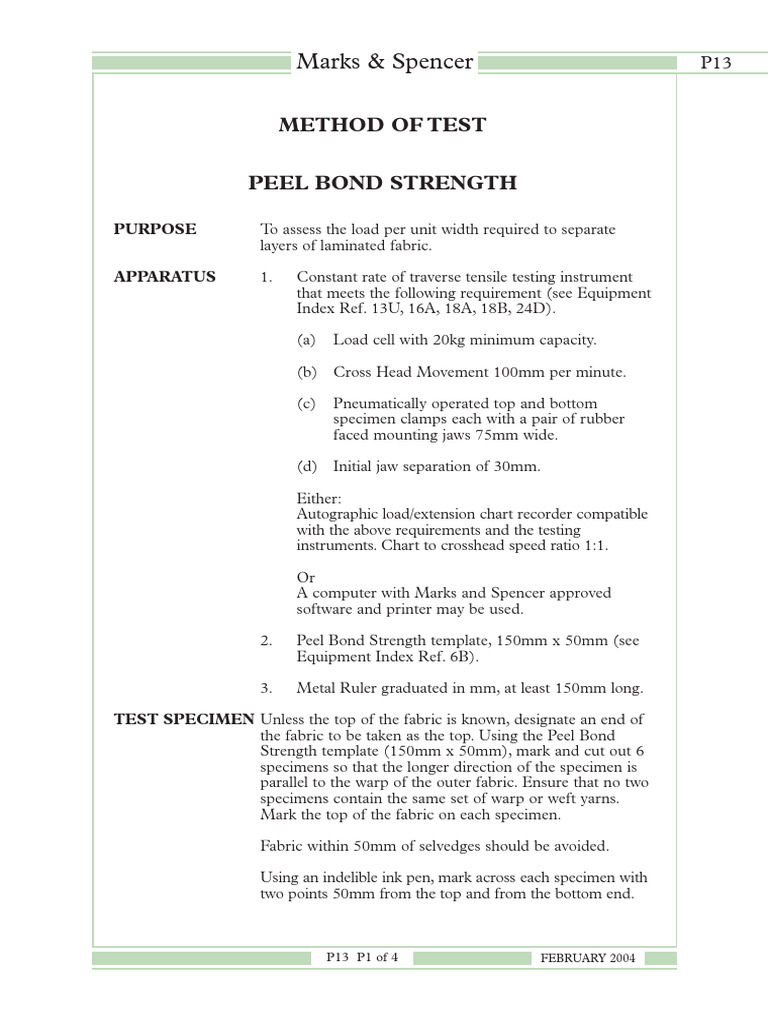 p013 Peel Bond Strength | PDF | Nonwoven Fabric | Textiles