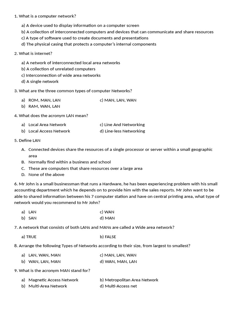 Network Quiz | PDF | Computer Network | Network Switch