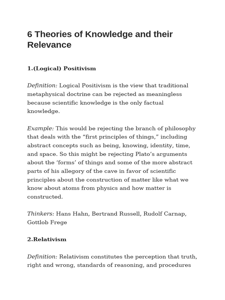 Six Knowledge Theories Explained | PDF | Relativism | Knowledge
